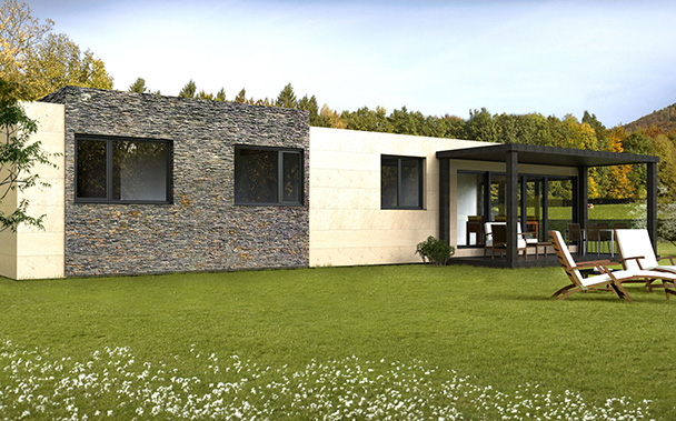 Casas modulares prefabricadas revestidas con mármol y pizarra